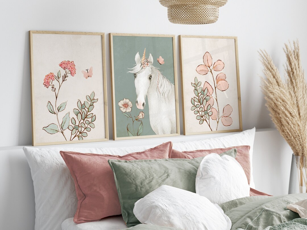 Girls Bedroom Prints, Girls Unicorn Prints, Sage Green Girls Prints ...