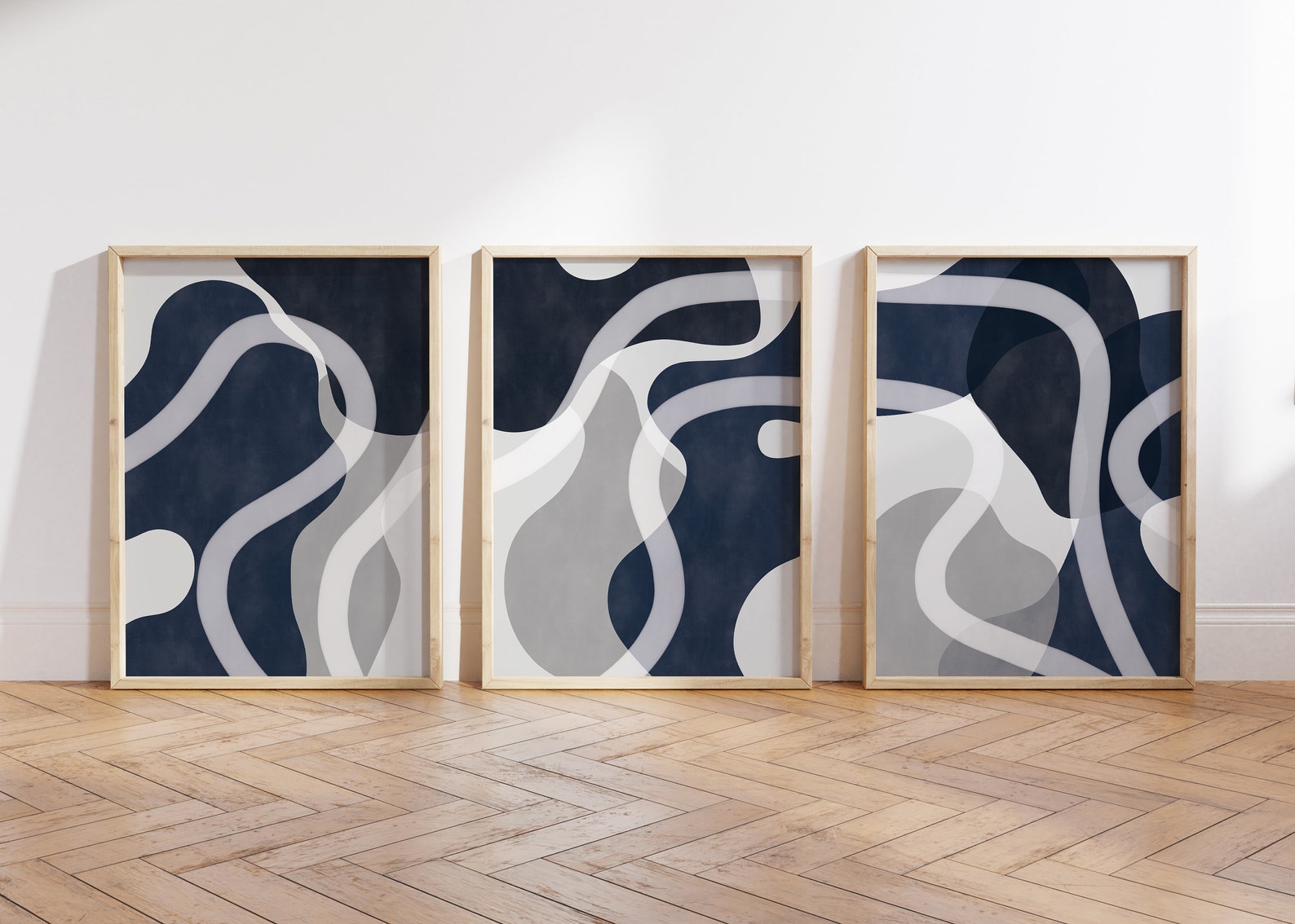 Blue Abstract Art, Set of 3 Wall Prints, Modern Art, Blue Wall Prints ...