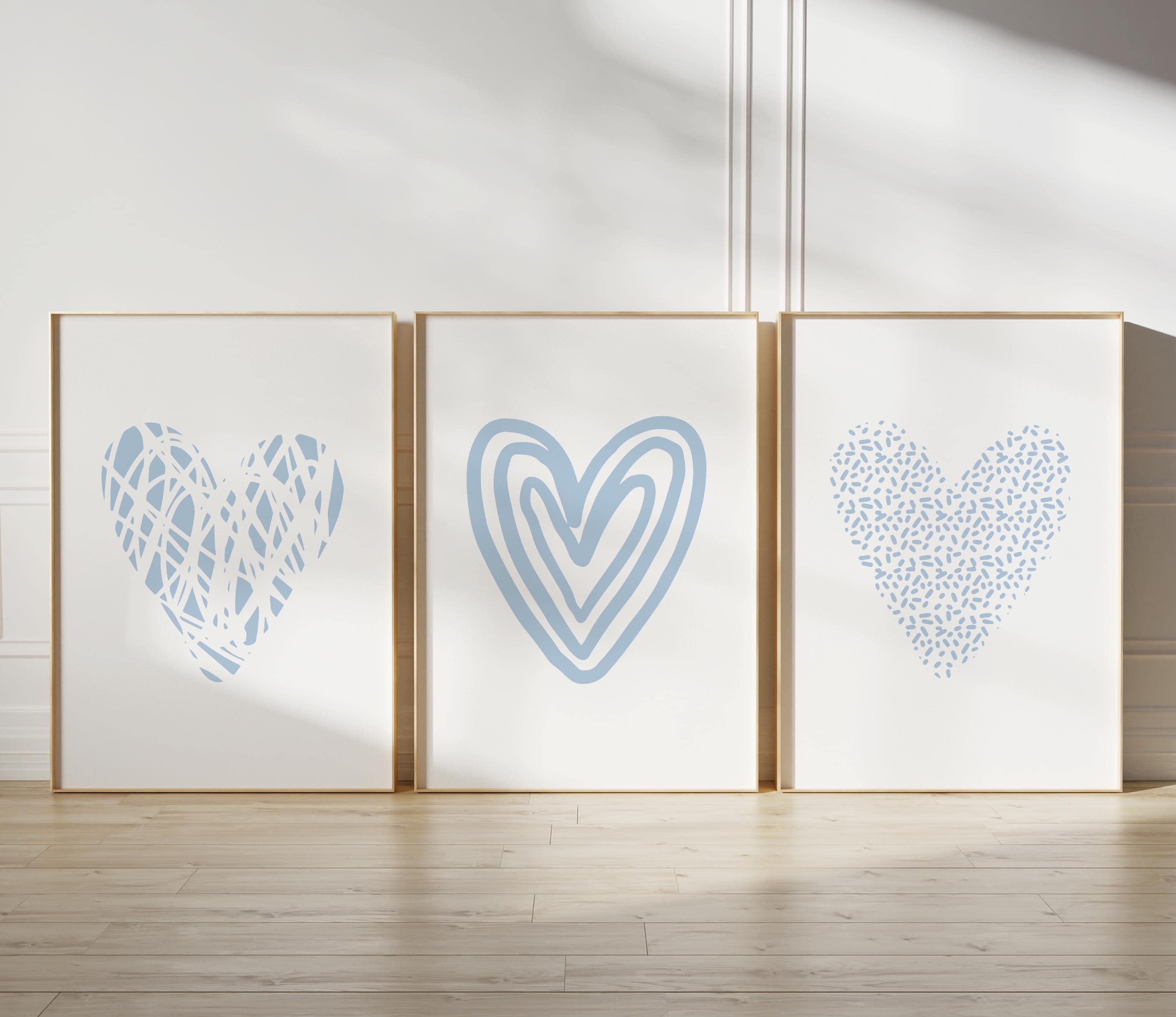Set of 3 Love Heart Prints, Abstract Art, Couples Wall Art, Bedroom ...