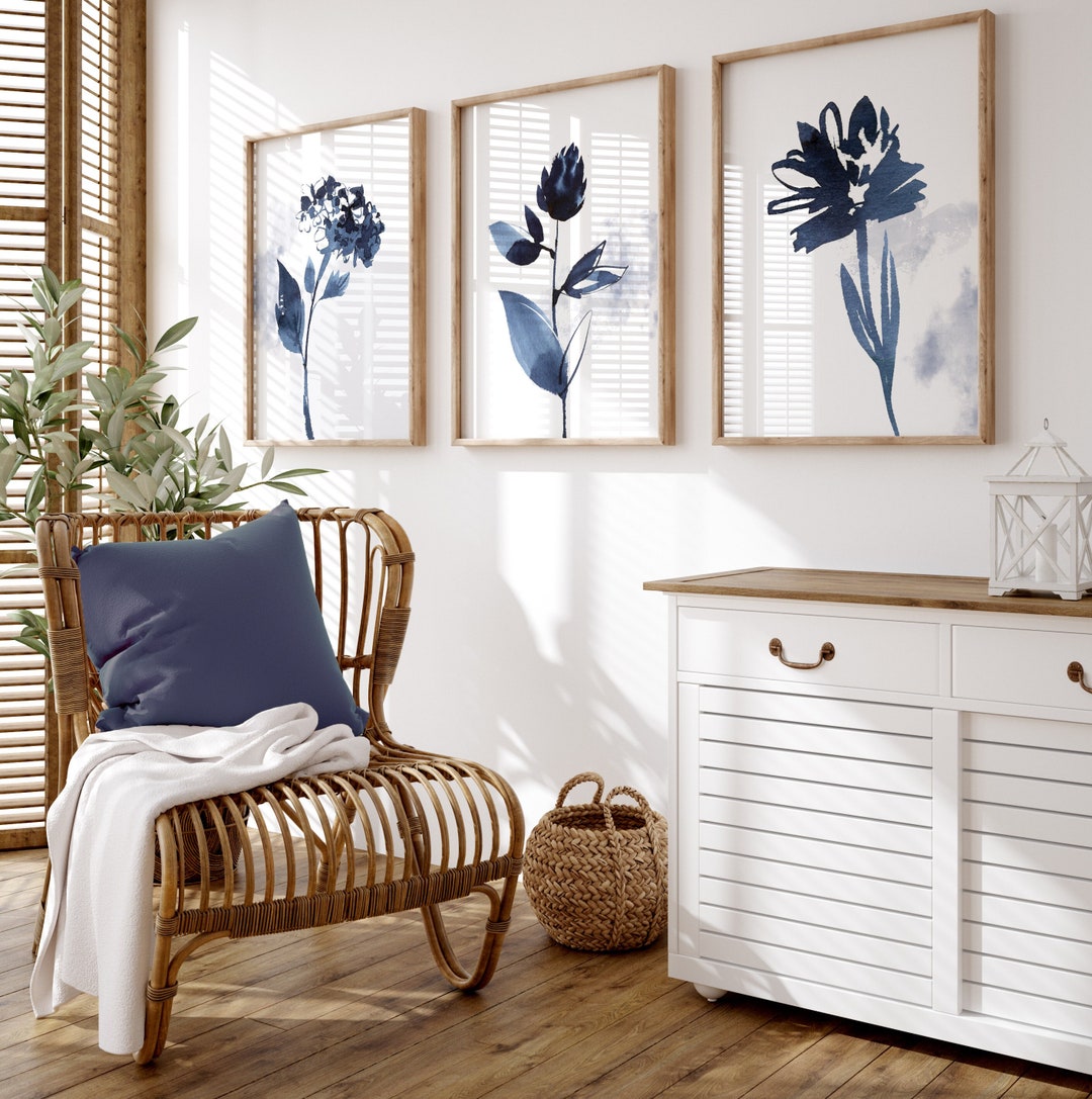 Blue Wall Prints, Botanical Wall Art, Blue Wall Art, Blue Abstract Art ...