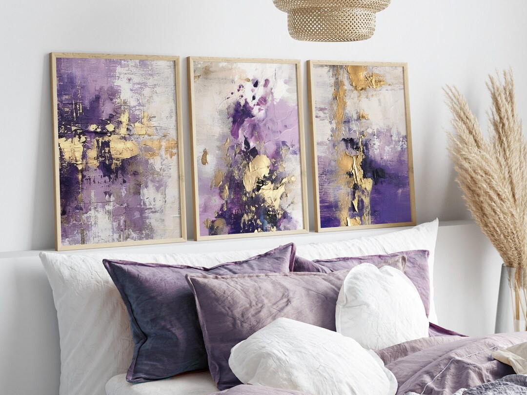 Purple Abstract Prints, Purple Wall Art, Set of 3 Wall Prints, Purple ...