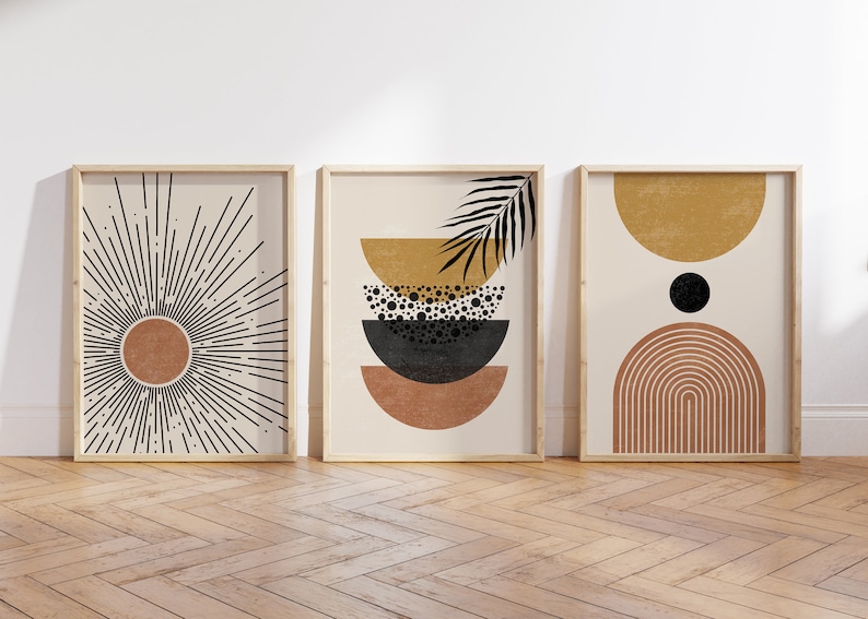 Boho Abstract Wall Art Prints, Boho Wall Decor, Set of 3 Wall Prints ...