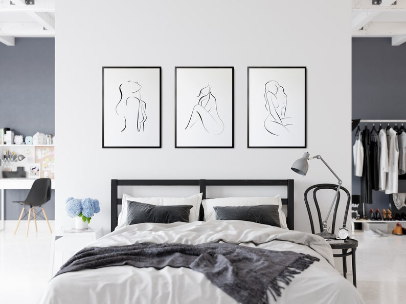 Line Art Bedroom Wall Prints Women Line Drawings Set of 3 - Etsy
