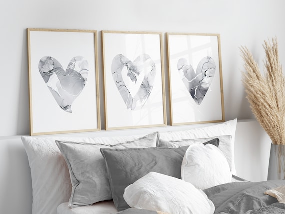 Grey Silver Wall Prints Marble Wall Prints Love Hearts Set of 3 Wall Prints Grey Wall Art Grey Wall Decor Grey Silver Grey Prints Etsy