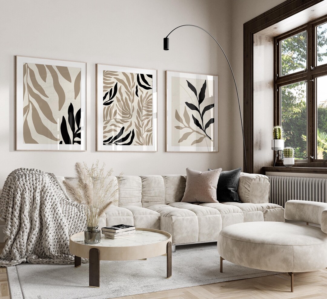 Neutral Wall Prints, Beige & Black Wall Art, Leaf Abstract Wall Prints ...