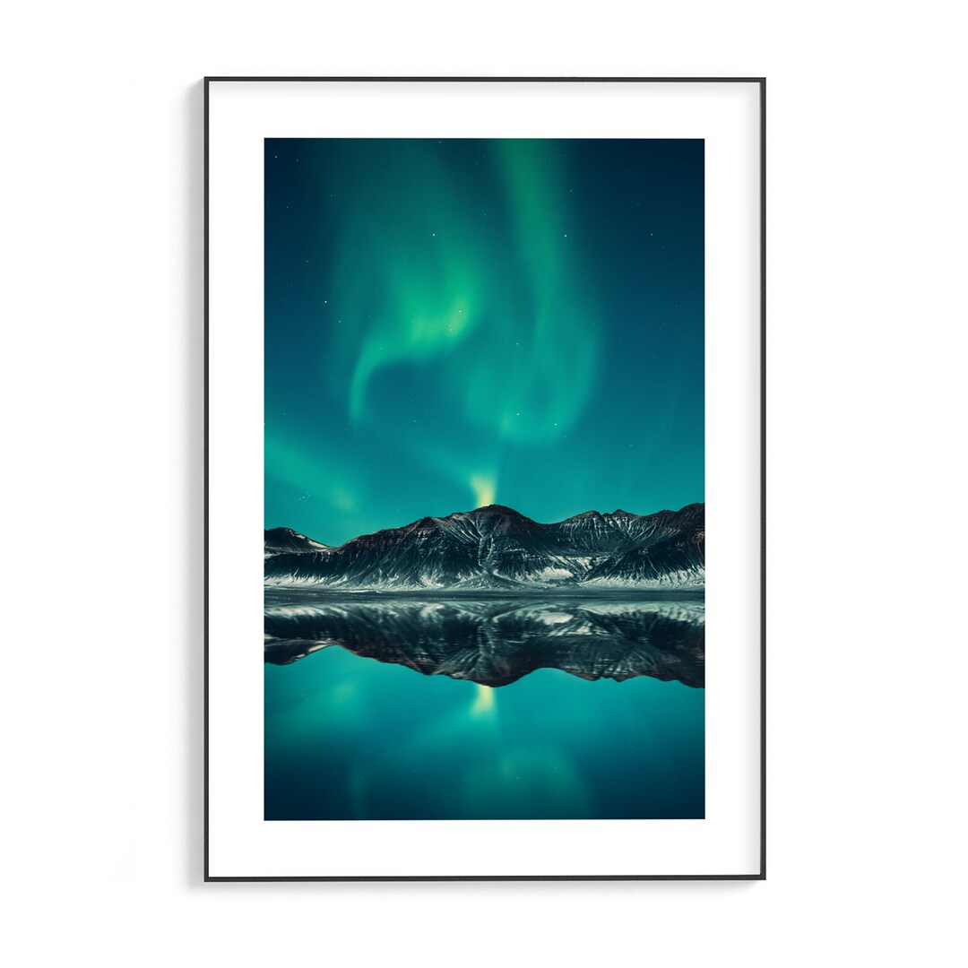Northern Lights & Mountain Poster Astronomy Landscape Scandinavian Boho ...