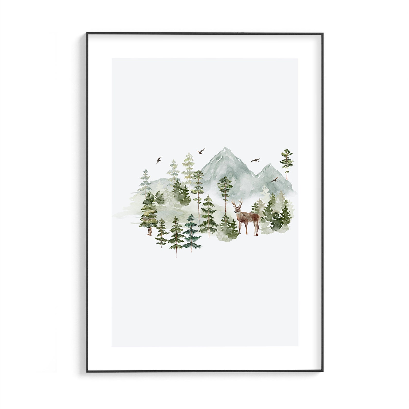 Forest Trees & Mountain Poster Nature Art Print Landscape - Etsy UK