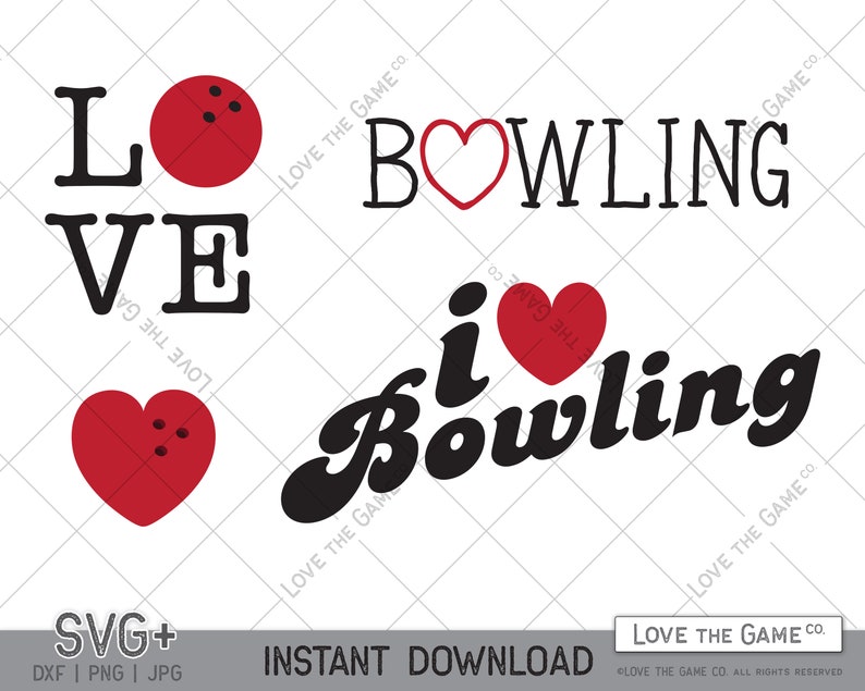 Bowling Love Heart SVG Assortment - Etsy