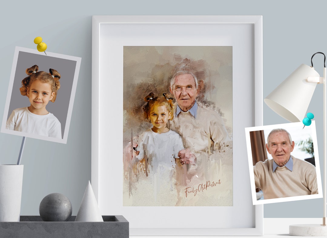 Personalized Oil Paint Memorial Portrait on Canvas, Customizable Family ...