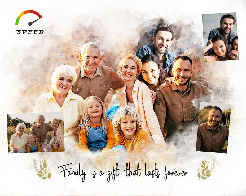 Watercolor Family Portrait From Multiple Photos, Merge Different Photos ...