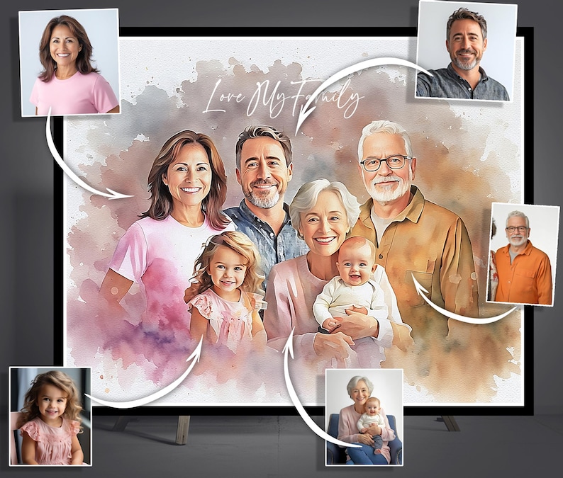 Large Family Custom Portrait, Unique Group Art From Your Photos ...