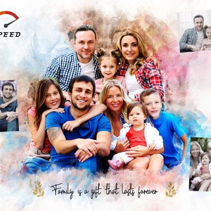 Watercolor Family Portrait From Multiple Photos, Merge Different Photos ...