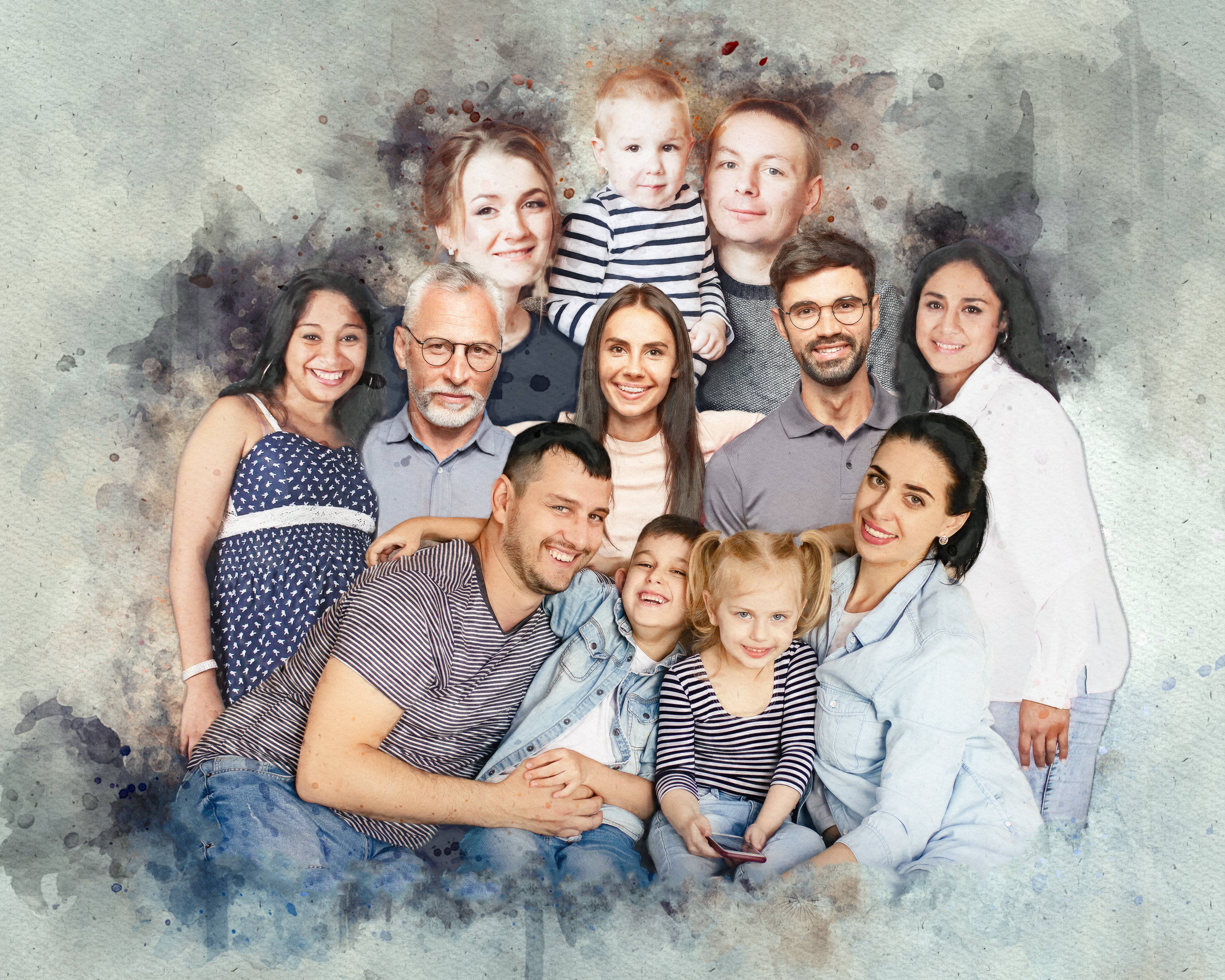 Custom Watercolor Family Drawing From Photo, Personalized Memorial ...