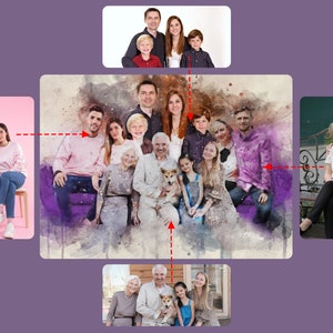 Watercolor Family Portrait From Multiple Photos, Merge Different Photos ...
