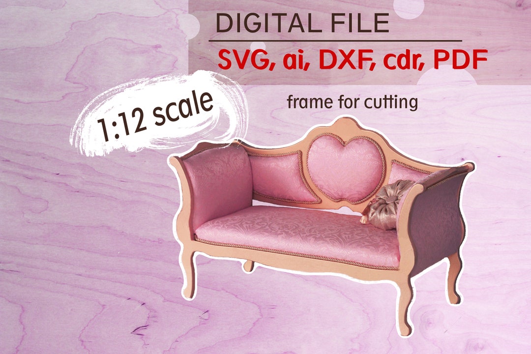 Miniature Furniture SVG File for Cut Dollhouse Sofa 1/12 Scale Pattern ...