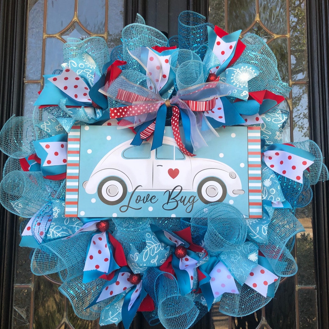 Love Bug VW Bug Blue Door Wreath - Etsy