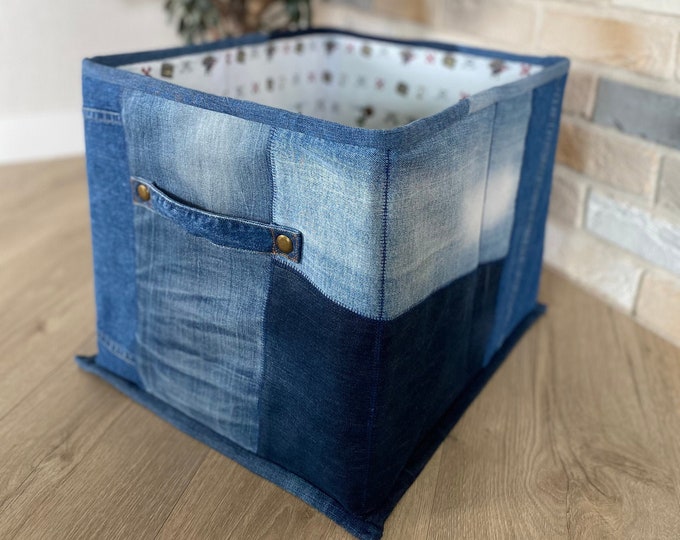 Decorative Jeans Box, Recycled Denim Box, Toys Bin, Foldable Fabric Box ...