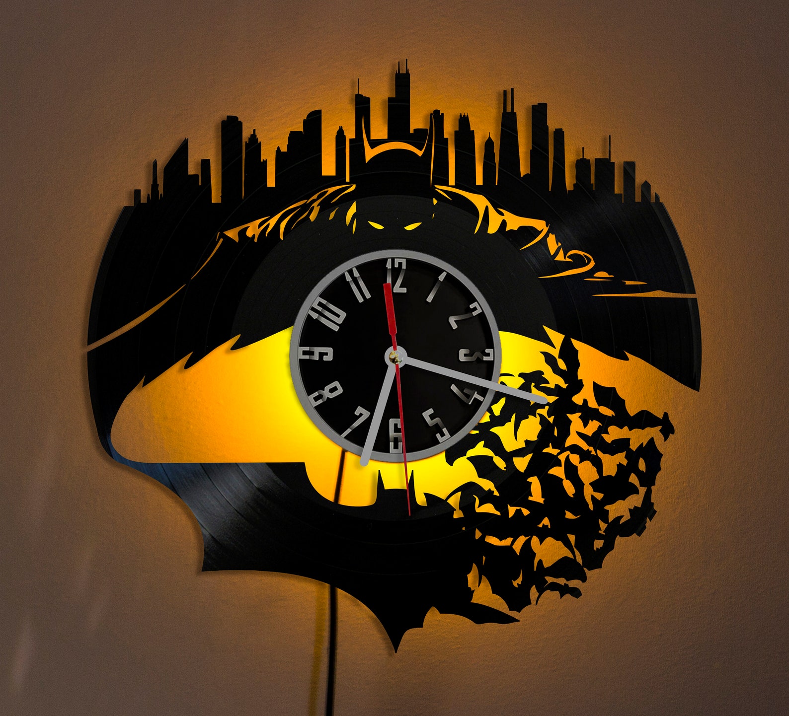 Super Hero Wall Clock With Led Light Made Out of Vintage Vinyl Record ...