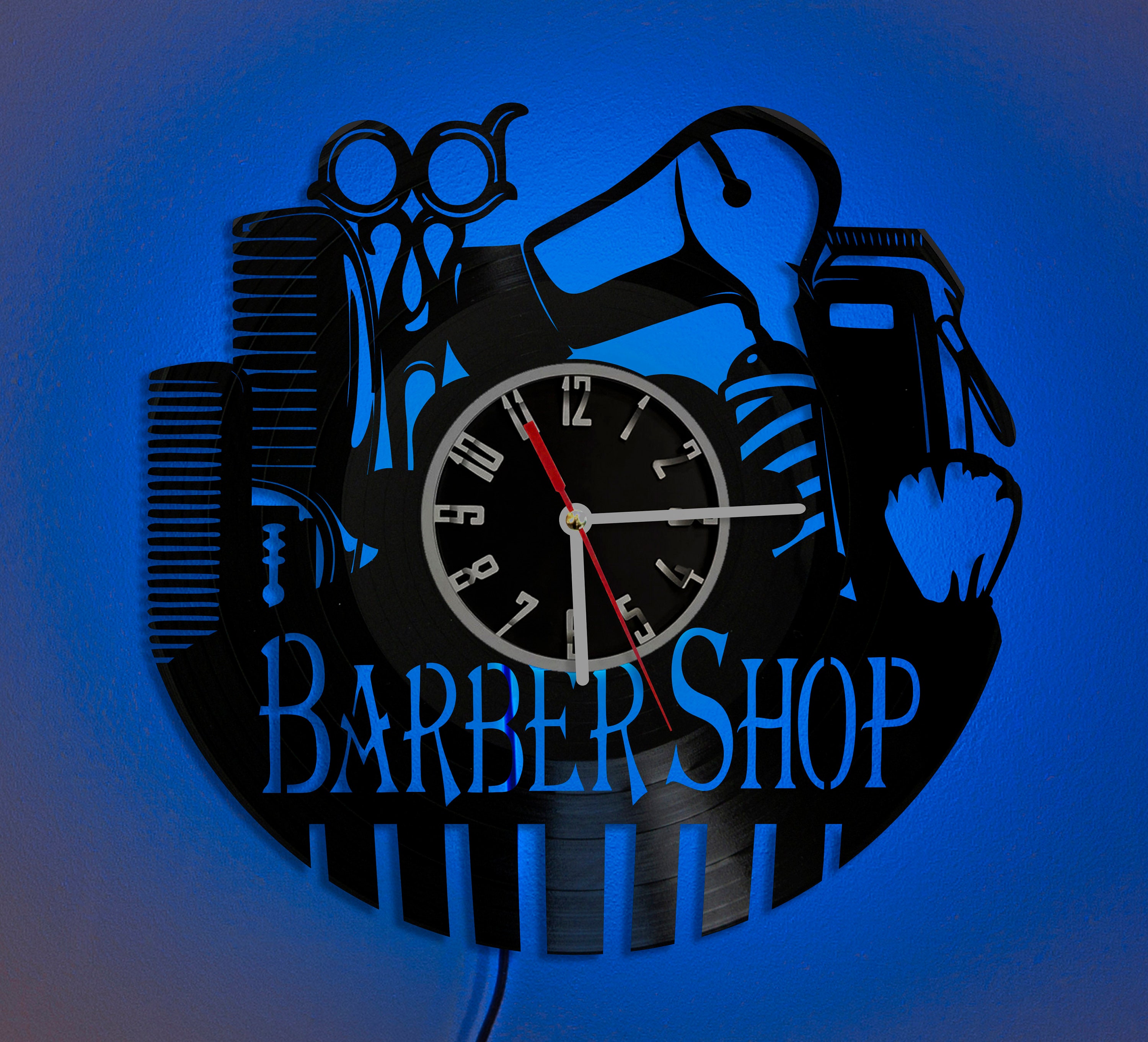 Barber Shop Wall Clock With Led Light Made Out of Vintage - Etsy