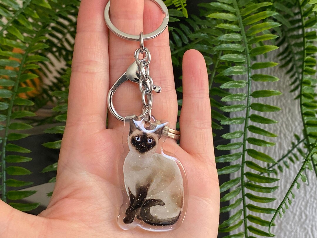 Siamese Cat Keyring - Clear Acrylic Glitter Keychain -cat Lovers, Key ...