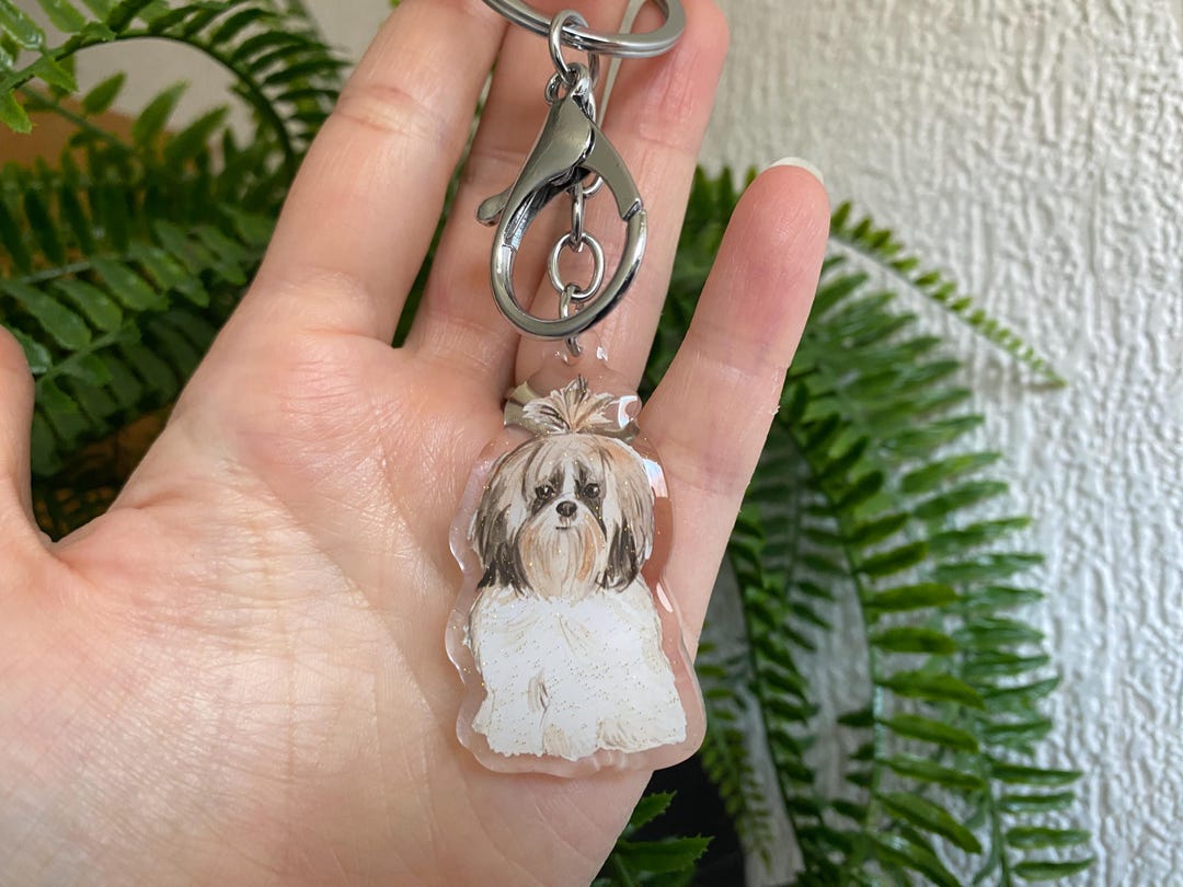 Shih Tzu Keyring - Clear Acrylic Glitter Keychain Dog Lover, Key Ring ...