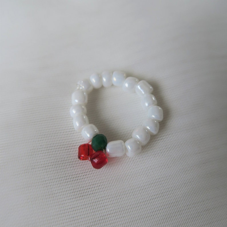 Cherry Beaded Ring in Shiny White - Etsy