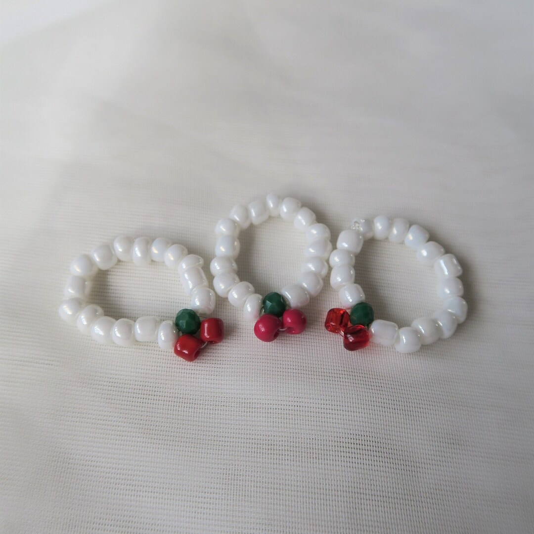 Cherry Beaded Ring in Shiny White - Etsy