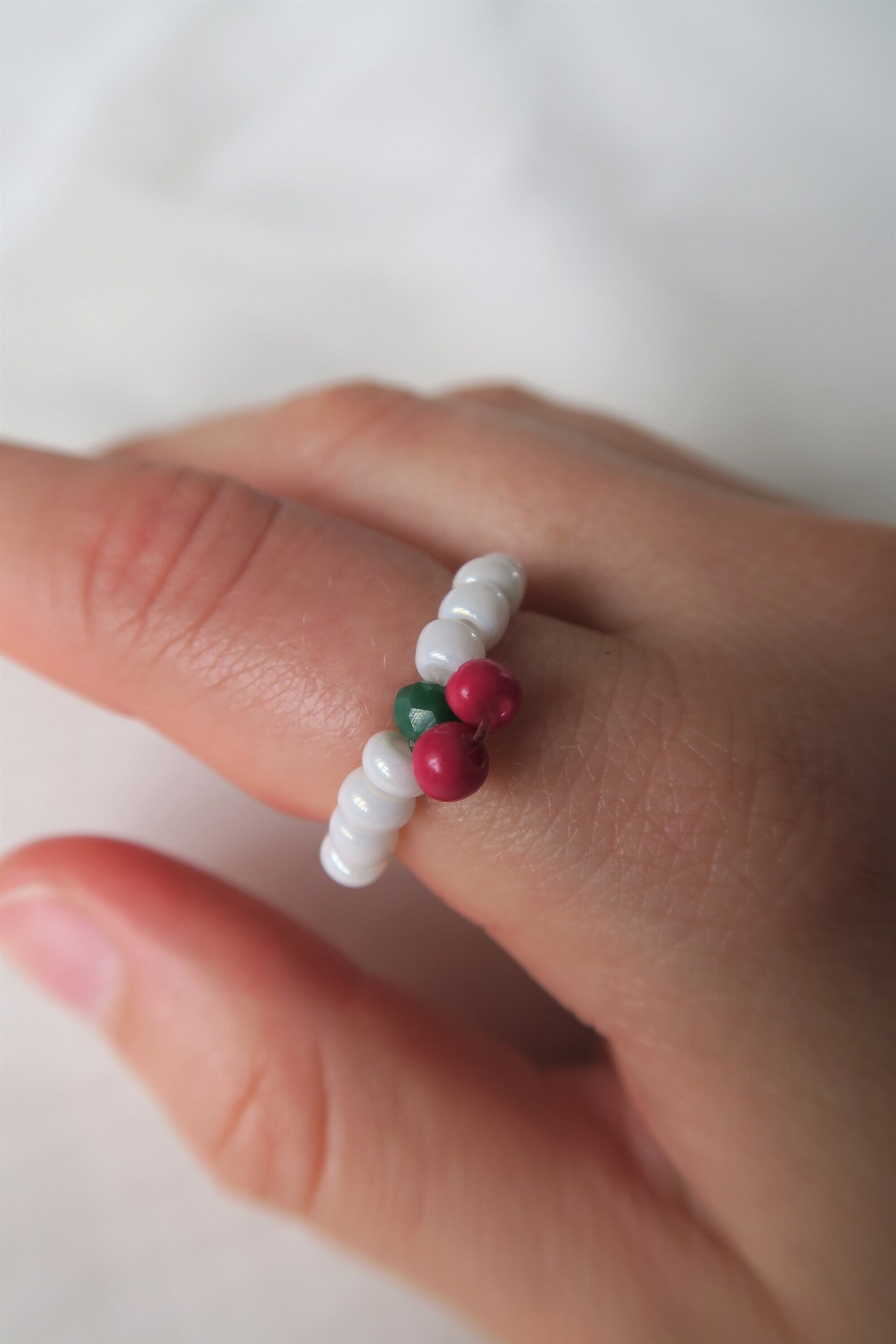 Cherry Beaded Ring in Shiny White - Etsy