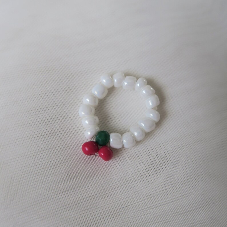 Cherry Beaded Ring in Shiny White - Etsy