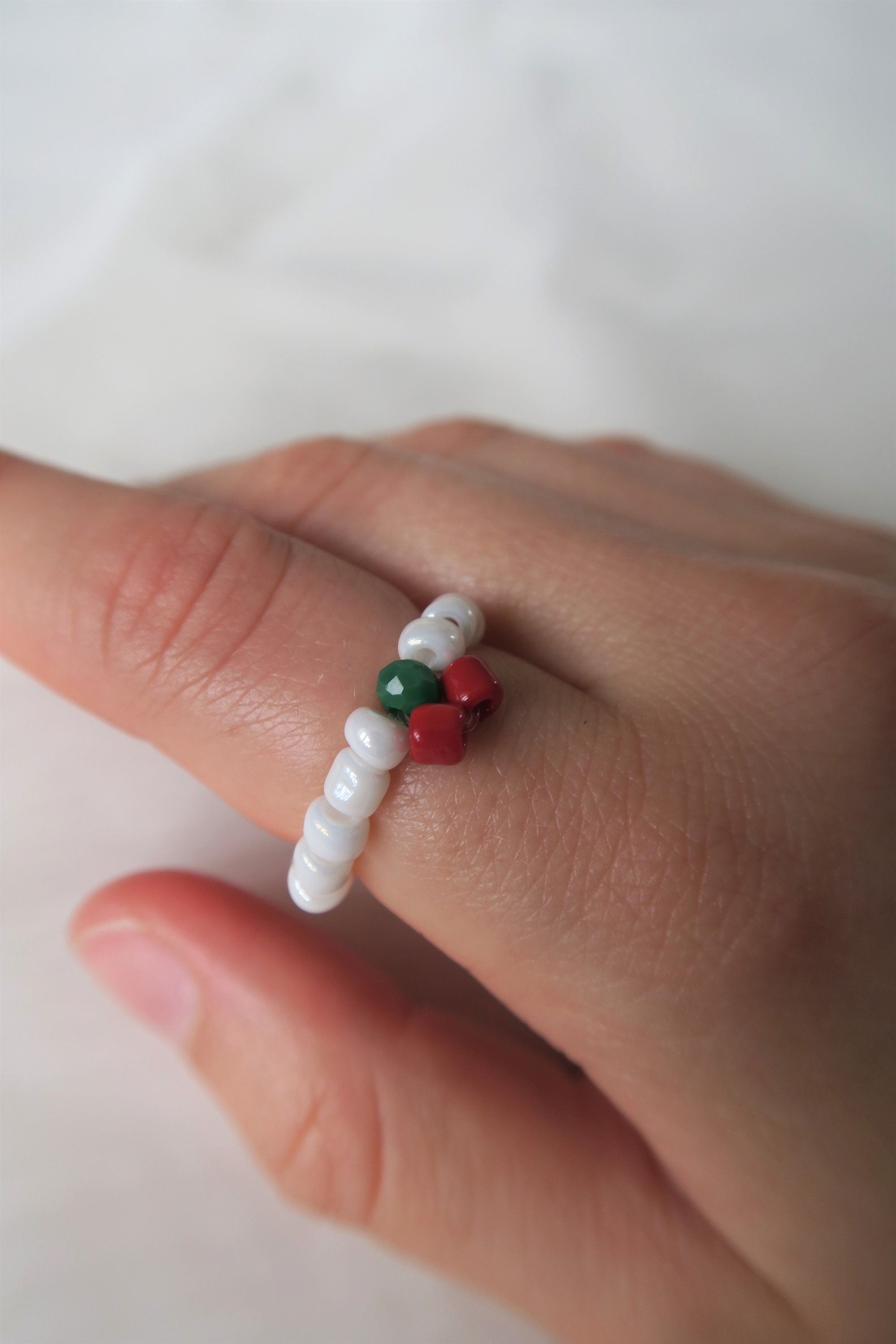 Cherry Beaded Ring in Shiny White - Etsy