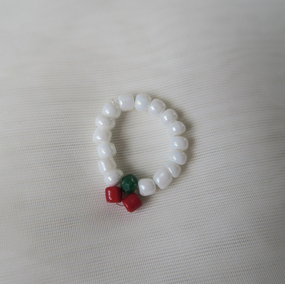 Cherry Beaded Ring in Shiny White - Etsy