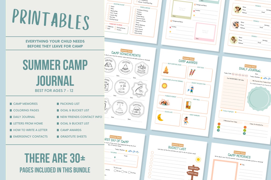 Printable Summer Camp Memory Journal Kids Printable Journal Digital ...