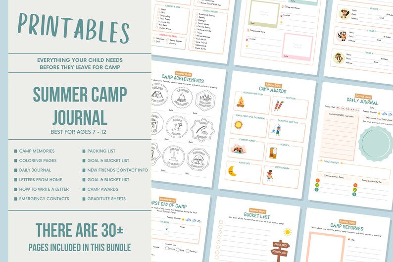 Printable Summer Camp Memory Journal Kids Printable Journal Digital ...