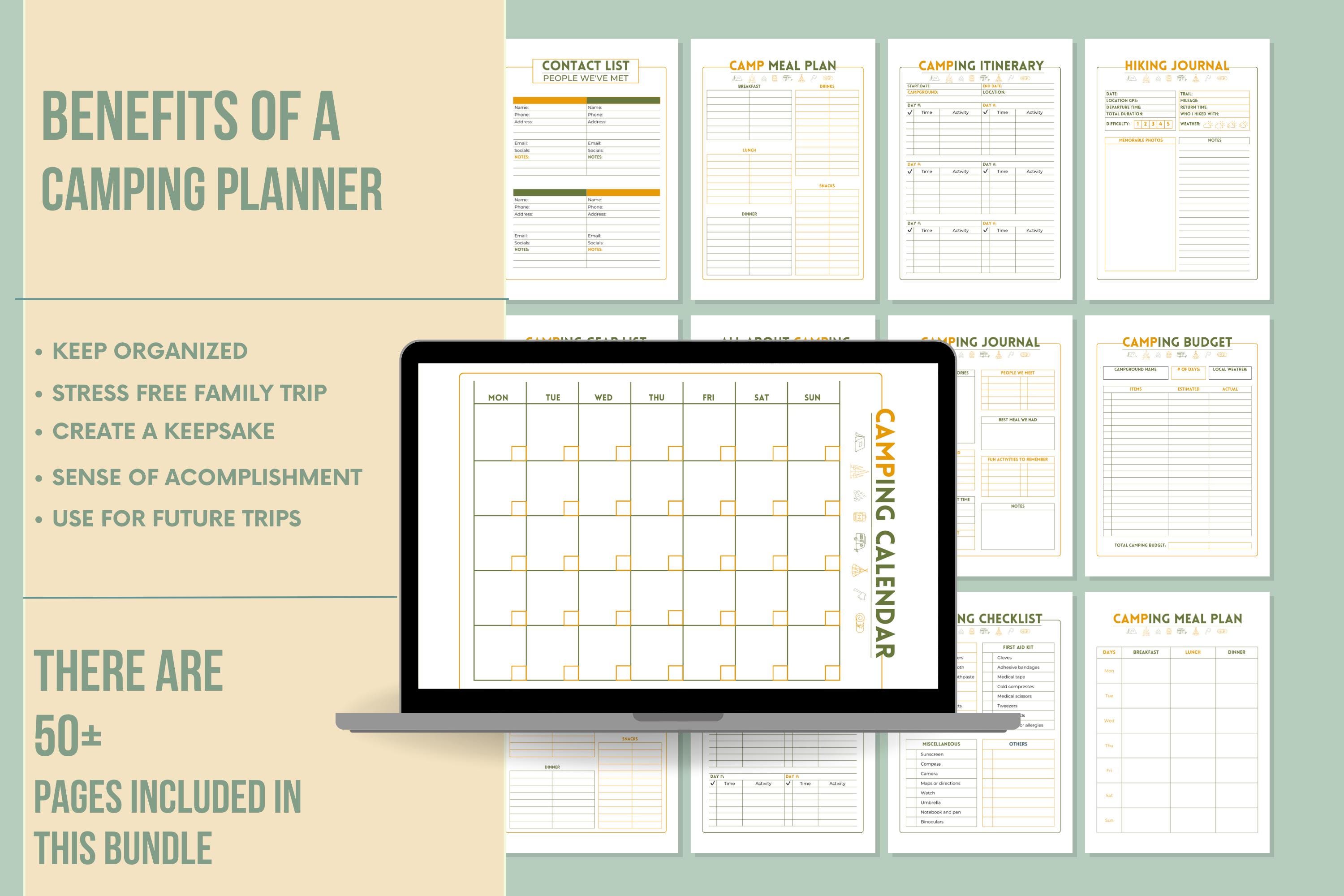 Camping Planner Printable Bundle 50+ Pages Packing Lists, Meal Planner ...