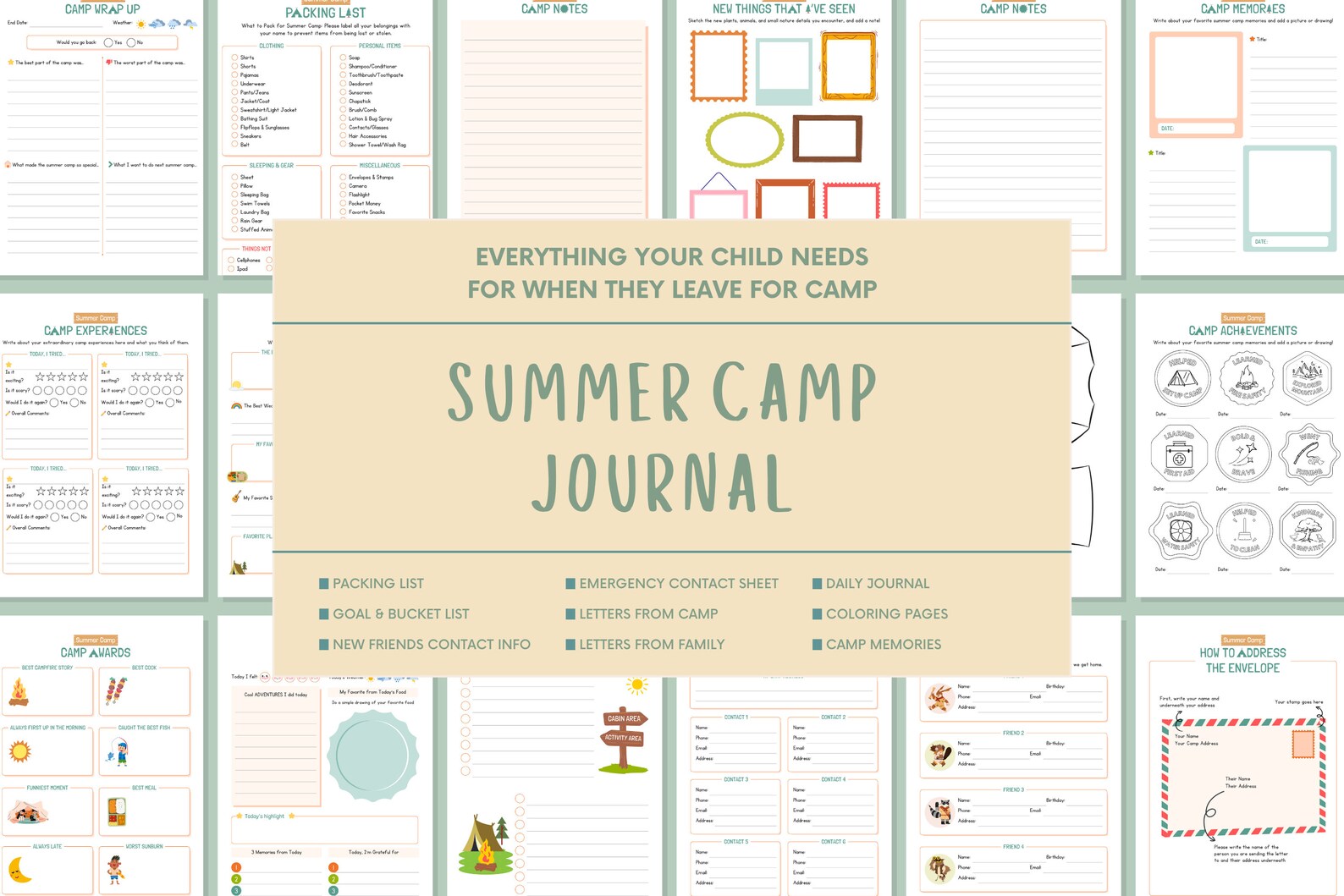 Printable Summer Camp Memory Journal Kids Printable Journal Digital ...