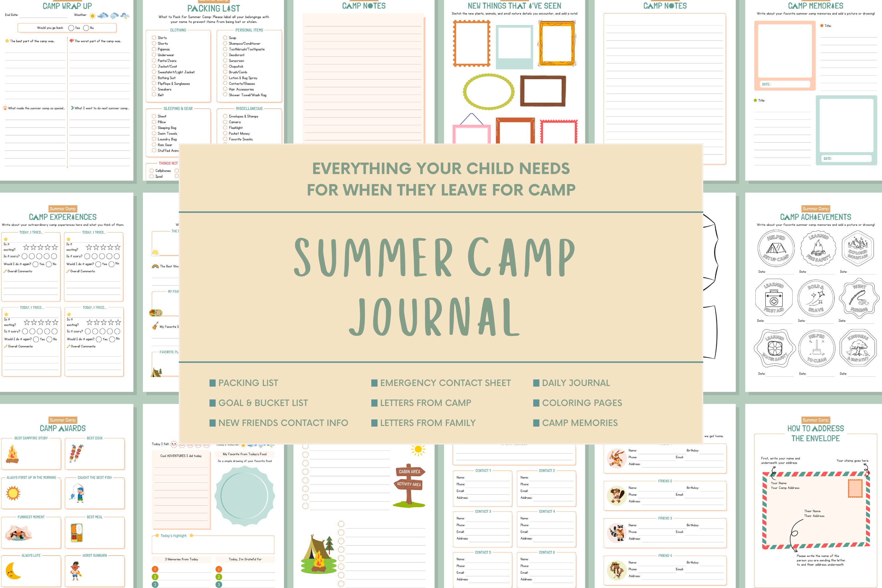 Printable Summer Camp Memory Journal Kids Printable Journal Digital ...