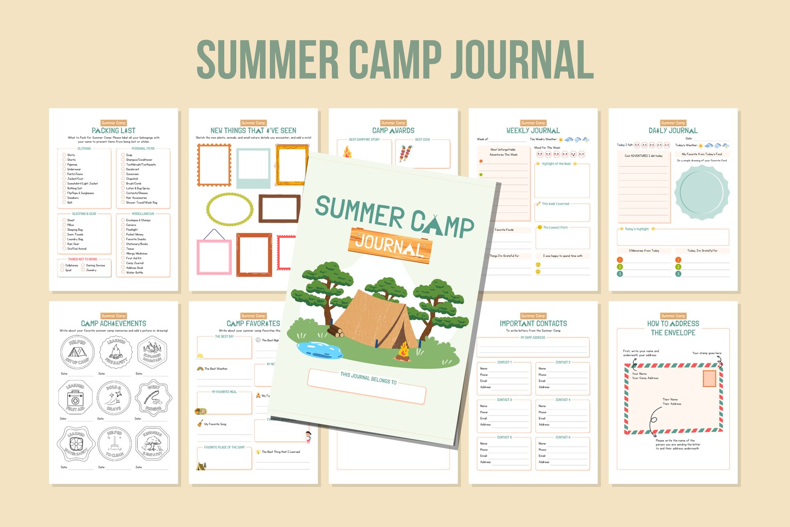Printable Summer Camp Memory Journal Kids Printable Journal Digital ...