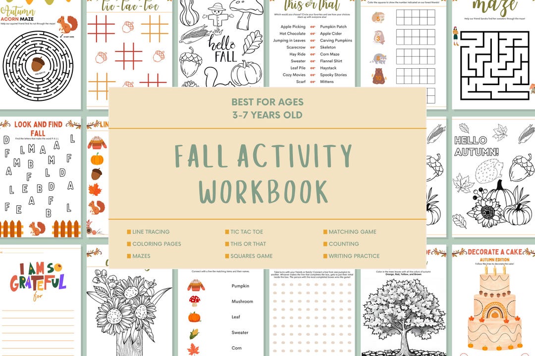 Fall Activity Workbook for Kids Ages 3-7 | Printable Autumn Mazes ...