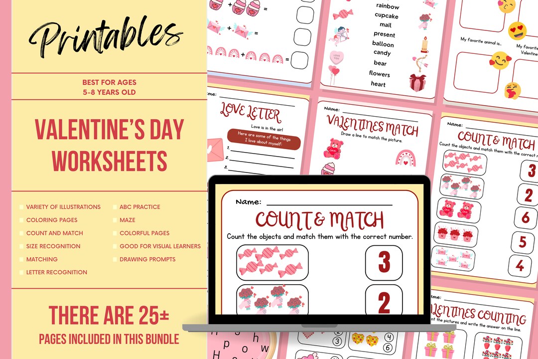 Valentine's Day Activity Set 30 Printable Worksheets for Ages 5-8 Love ...