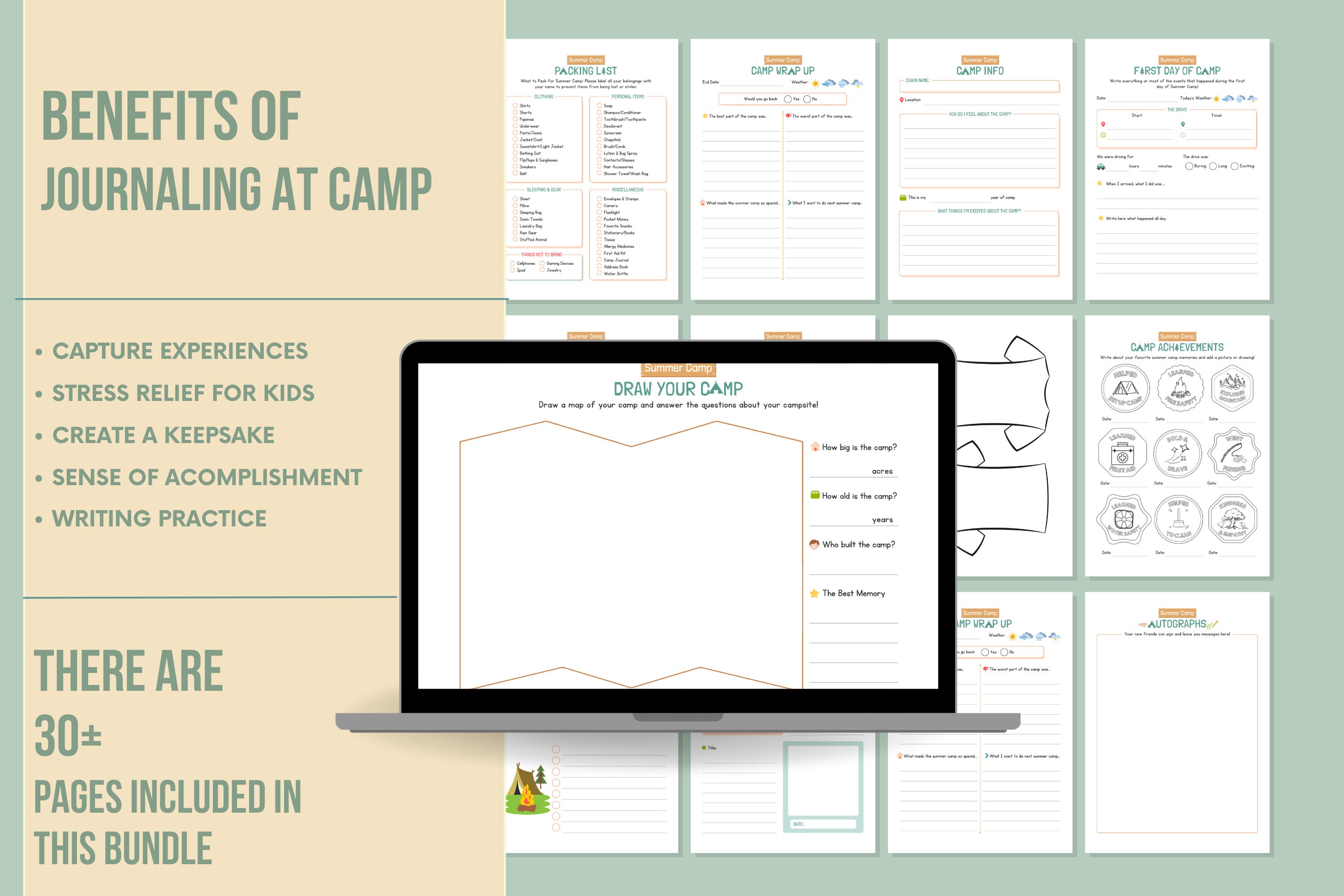 Printable Summer Camp Memory Journal Kids Printable Journal Digital ...
