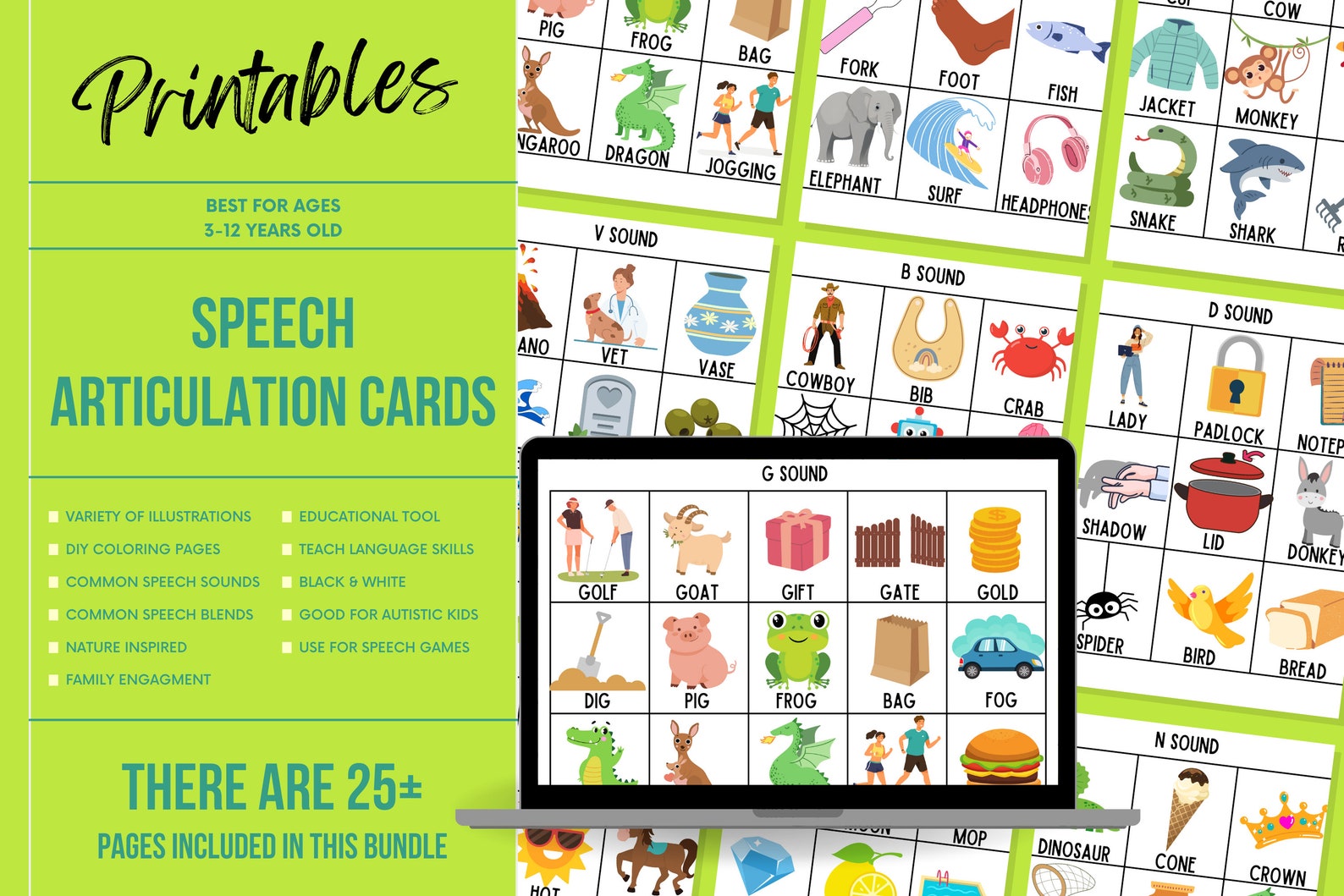 Speech Articulation Cards Learning Printable Flash Cards for Kids ...