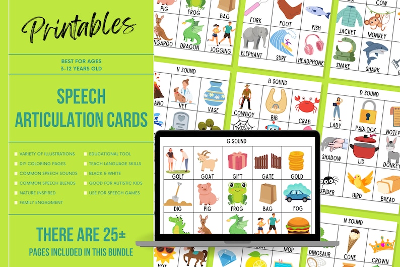 Speech Articulation Cards Learning Printable Flash Cards for Kids ...