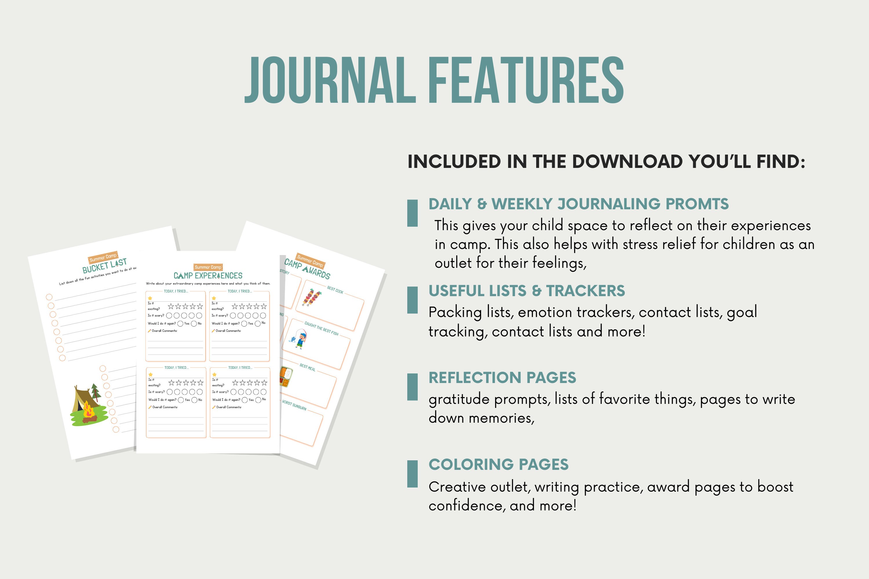 Printable Summer Camp Memory Journal Kids Printable Journal Digital ...