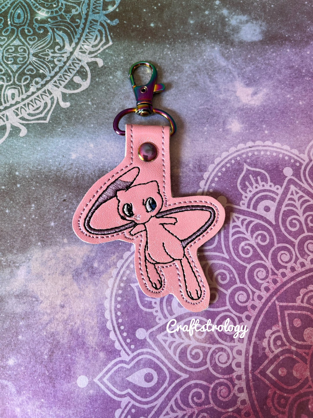 Mew Handmade Embroidered Keychain - Etsy