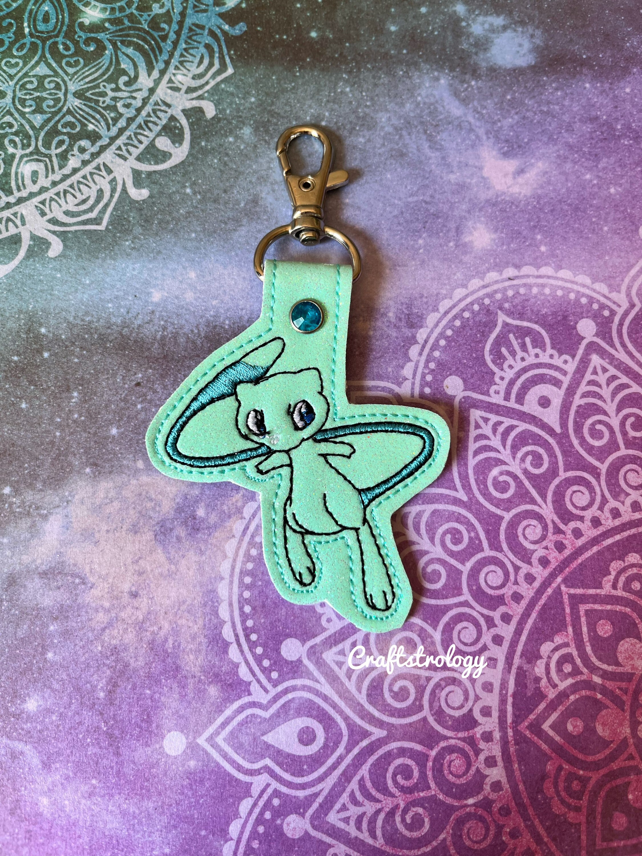 Mew Handmade Embroidered Keychain - Etsy