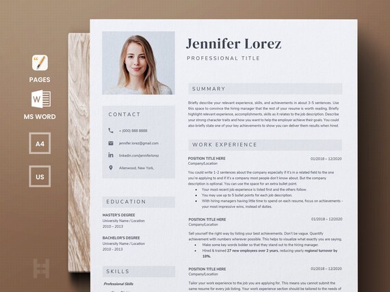 Creative Resume Template Cv Template With Photo Resume - Etsy Finland