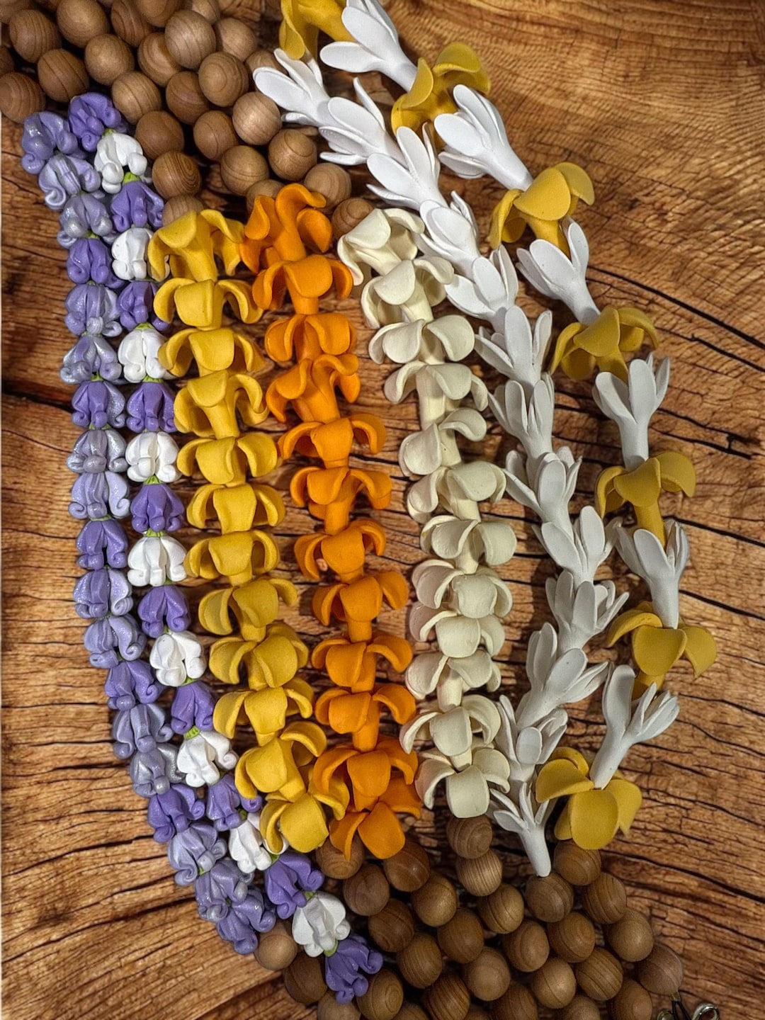 Polymer Clay Accessory Lei: Handcrafted Wooden Bead Accent - Etsy