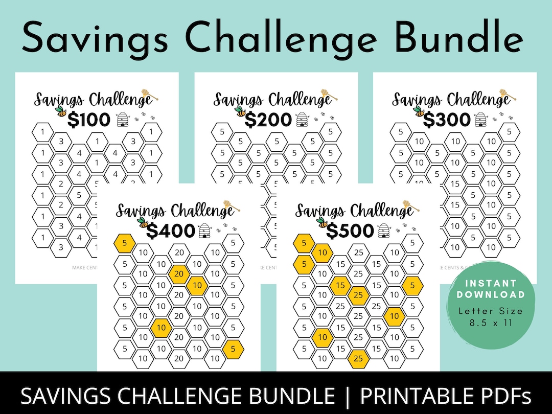 Savings Challenge Bundle 100 to 500 Dollar Trackers Money Challenge PDF ...