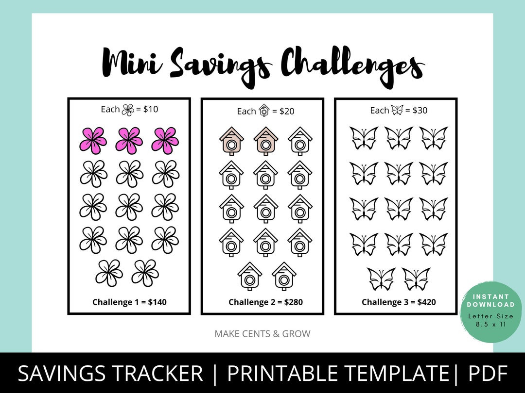 Mini Savings Challenge Spring Money Goal Printable PDF Tracker Personal ...
