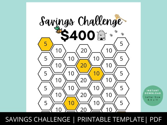 Money Challenge 400 Savings Goal Worksheet to Save Money | Etsy